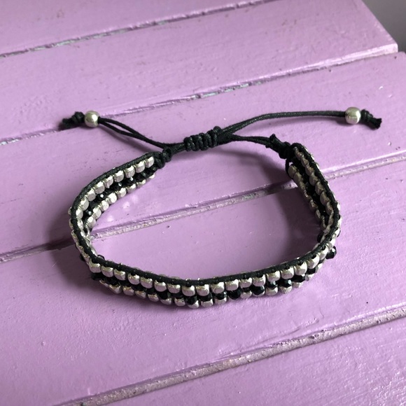 Jewelry | Black And Silver Beaded Pull Bracelet | Poshmark